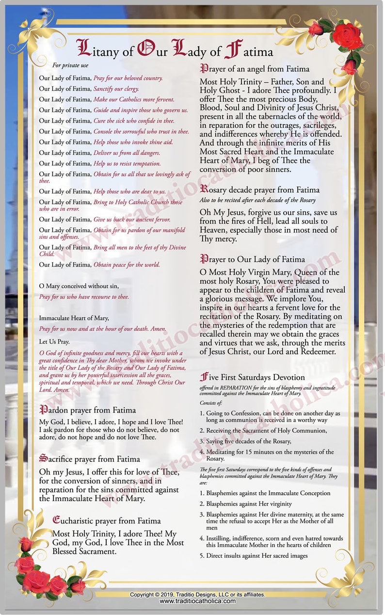 Our Lady of Fatima Portugal Large Laminated Holy Prayer Card ...