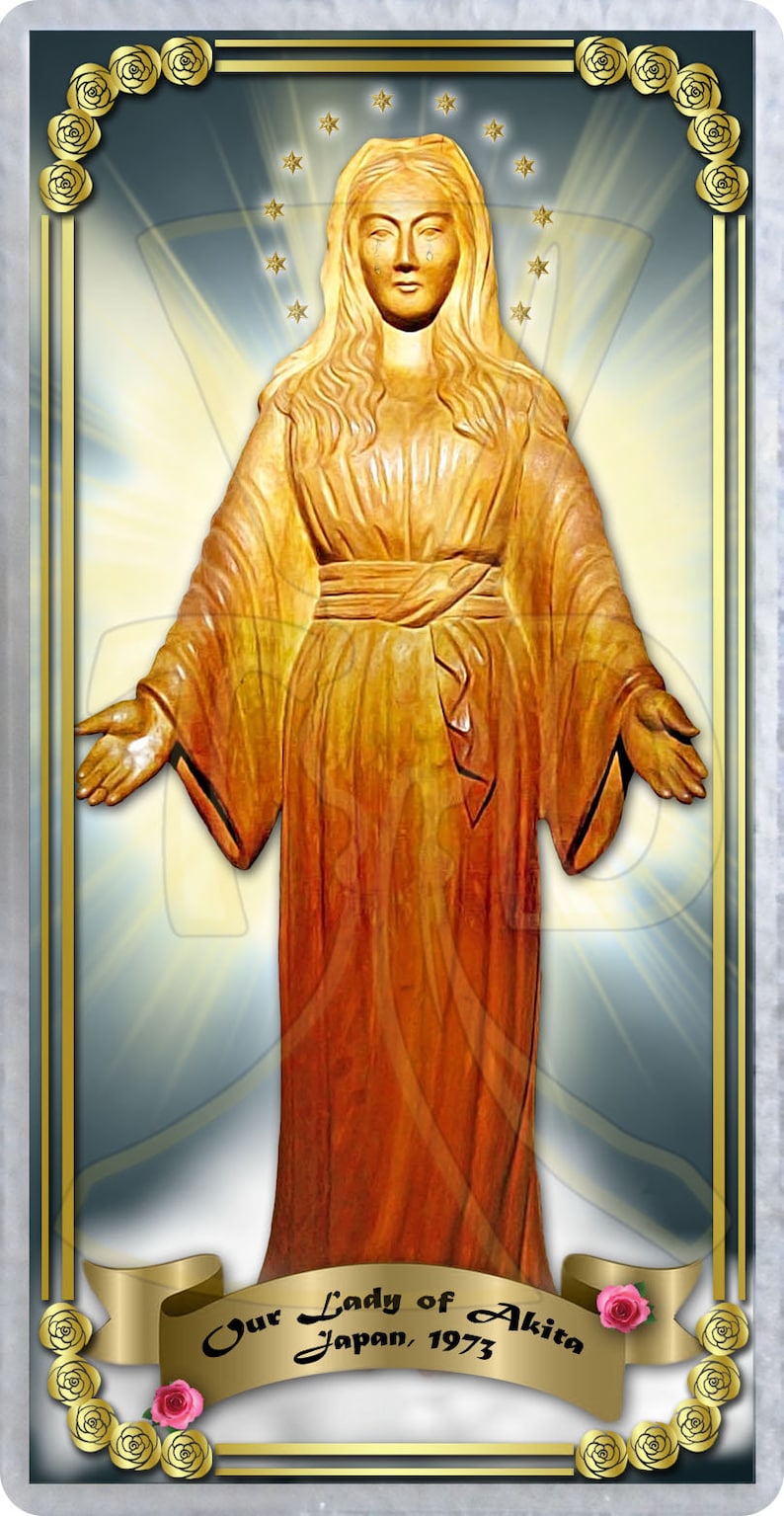 Our Lady of Akita laminated Holy Prayer card. Statue of Mary | Etsy