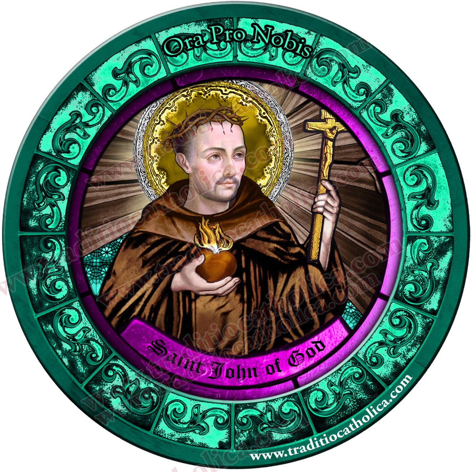 Saint John of God Stained Glass Round 4 Inch Refrigerator Magnet. St ...