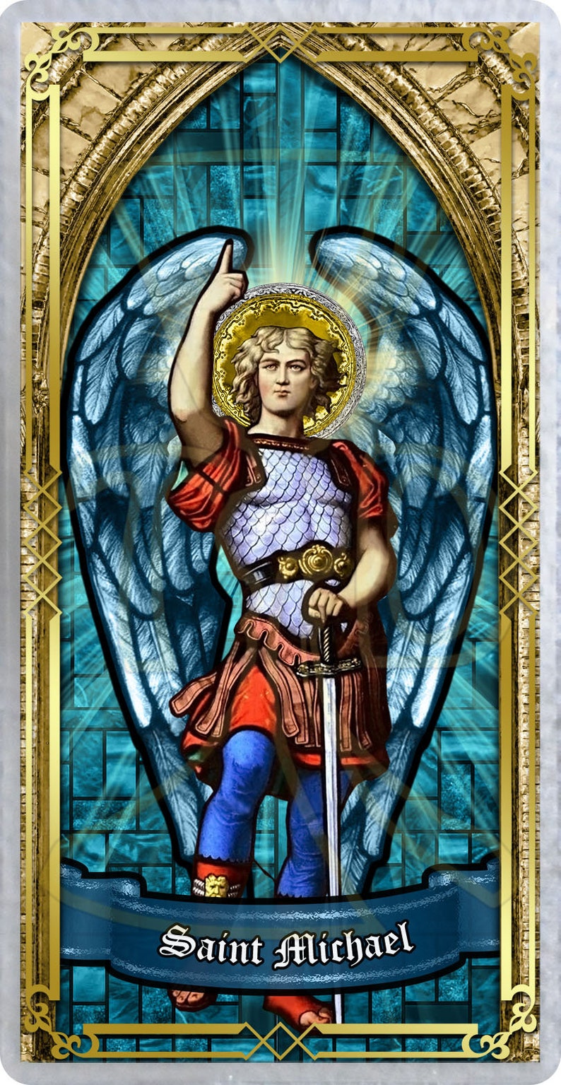 Four Archangels in Full Stature Stained Glass Laminated Holy Card Set ...
