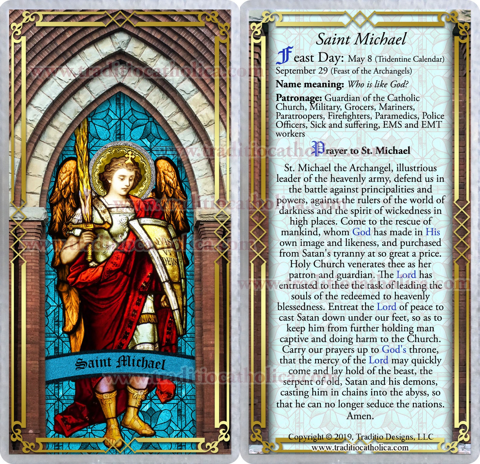 St. Saint Michael Archangel Laminated Holy Prayer Cards. Stained Glass ...
