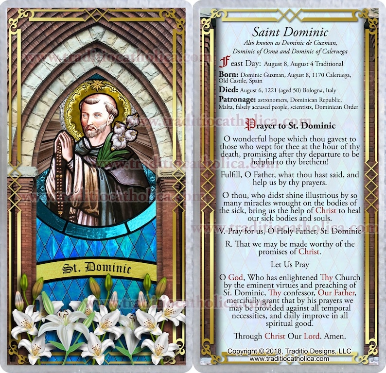 Saint Dominic Laminated Catholic Holy Prayer Cards. St. - Etsy