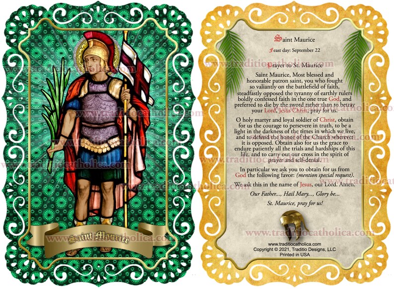 Saint St. Maurice, Patron of Soldiers, Gout, Infantry Laminated Prayer ...