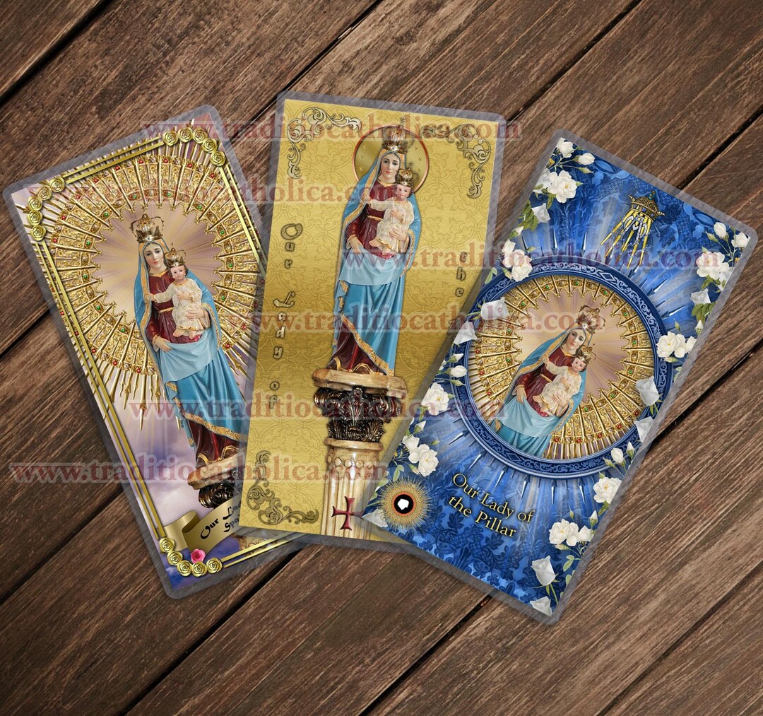 Our Lady of the Pillar Laminated Catholic Holy Prayer Cards. Statue of ...