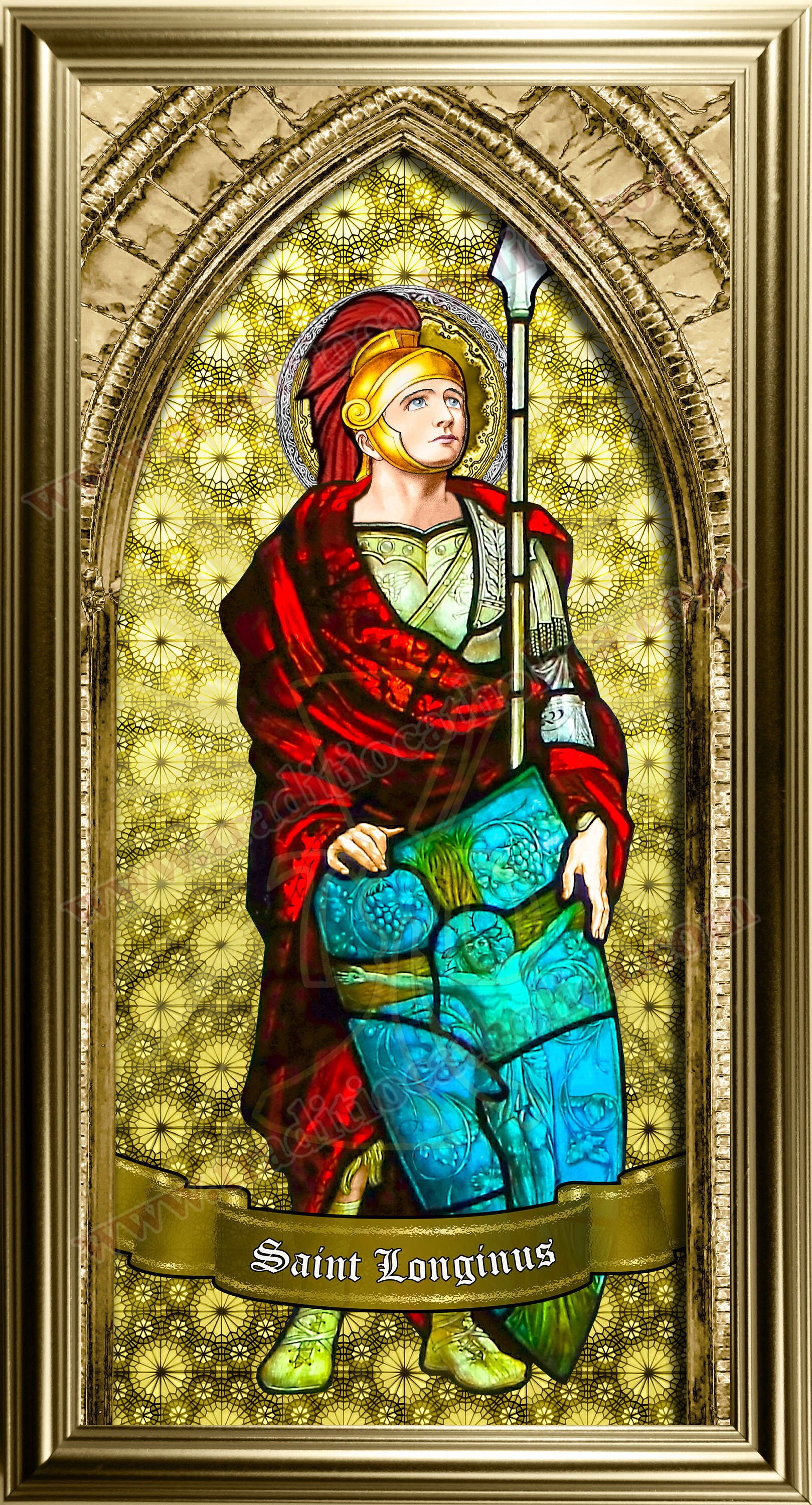 Saint Longinus Stained Glass Handcrafted Framed Print. 7x14 Size. St ...