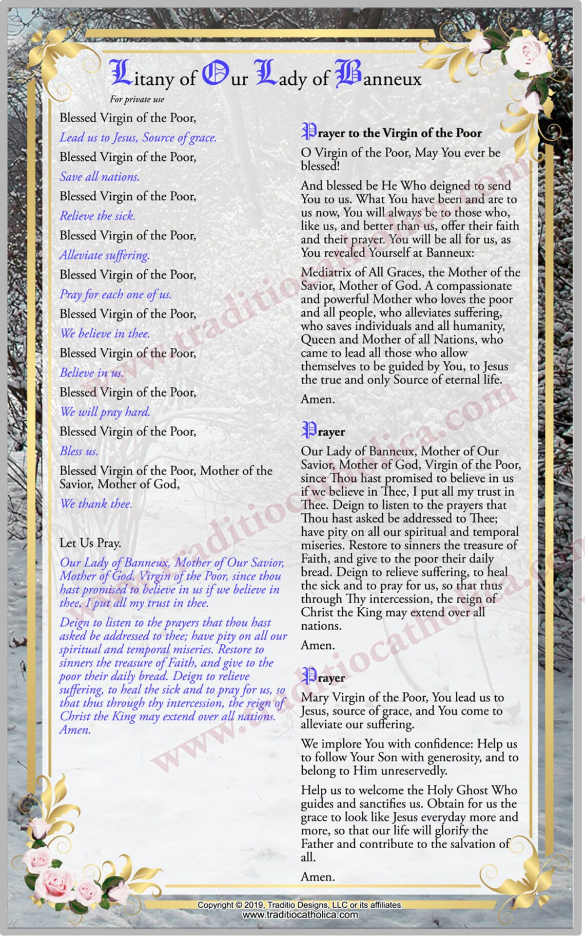 Our Lady of Banneux Belgium Large Laminated Holy Prayer Card. - Etsy