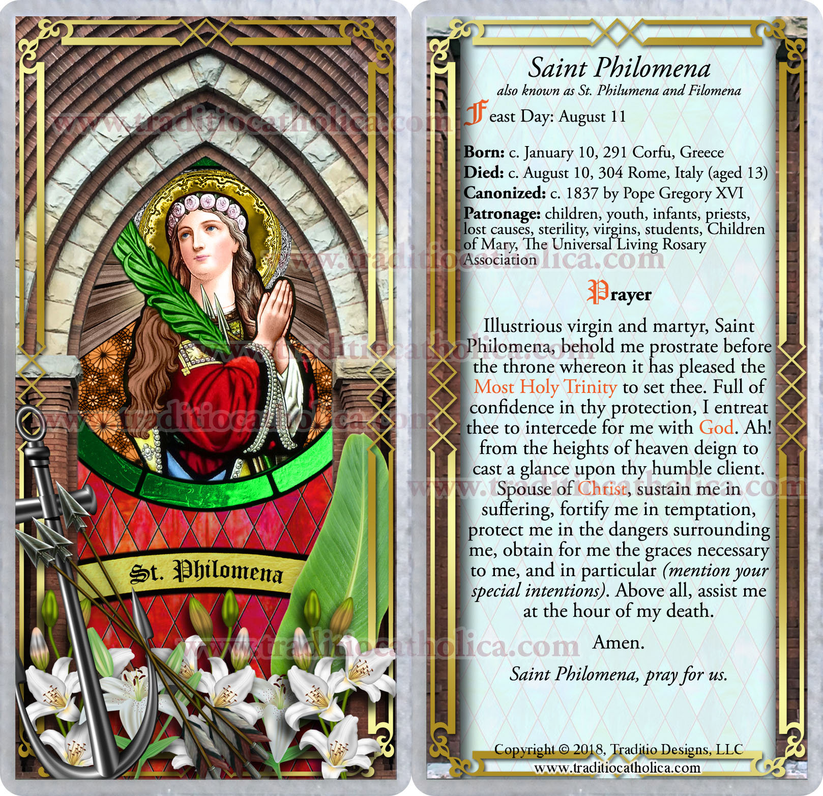 Saint Philomena Stained Glass and Statue Art Laminated Holy | Etsy