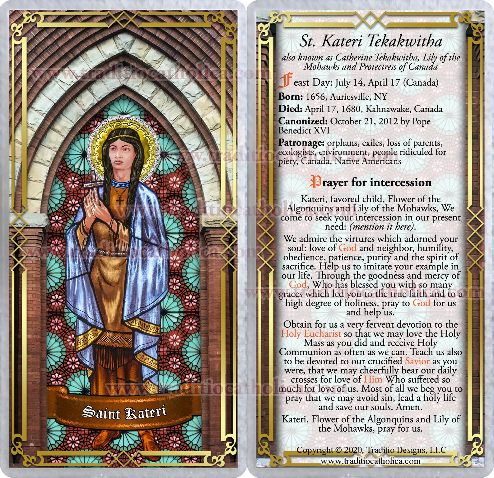 Saint Kateri Tekakwitha Stained Glass laminated Holy Prayer | Etsy