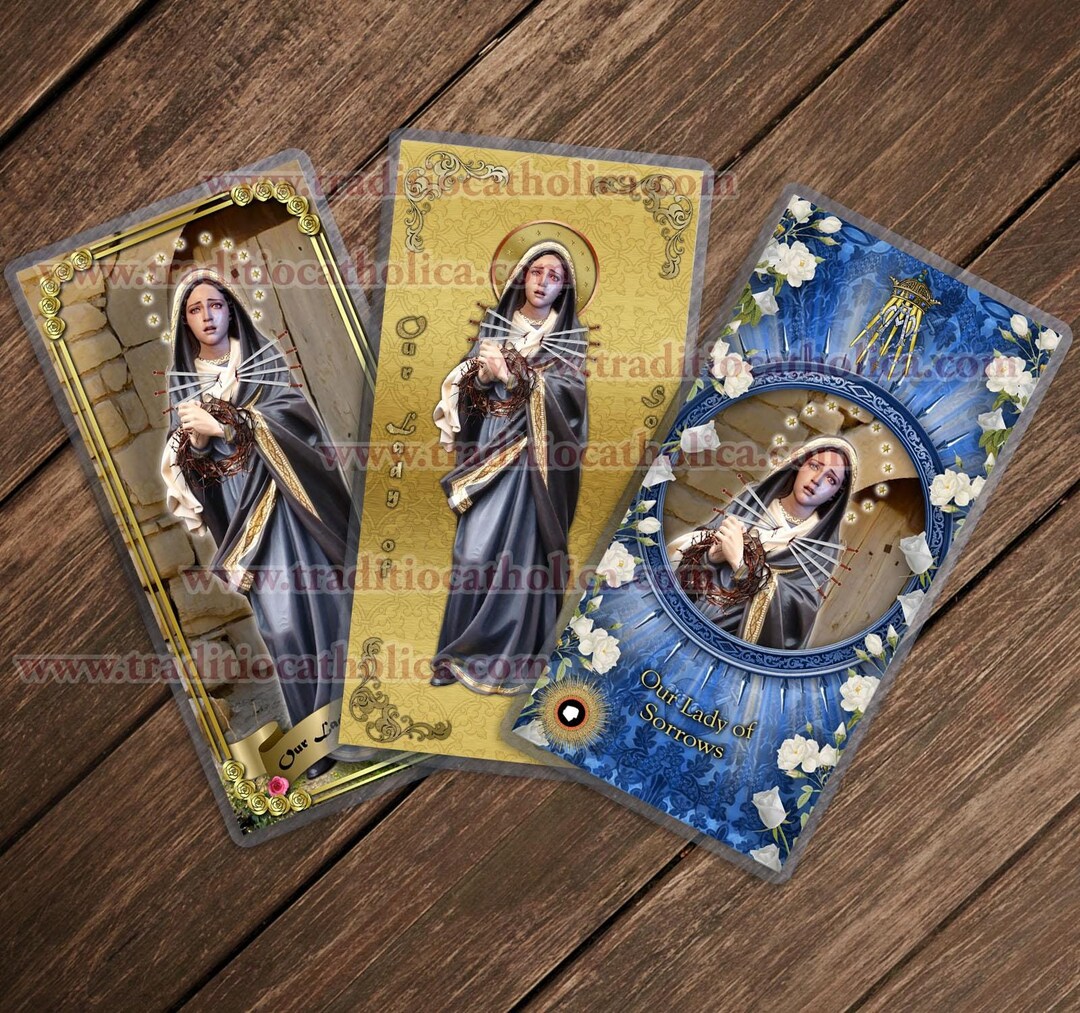 Our Lady of Sorrows, the Sorrowful Mother Laminated Catholic Holy Cards ...