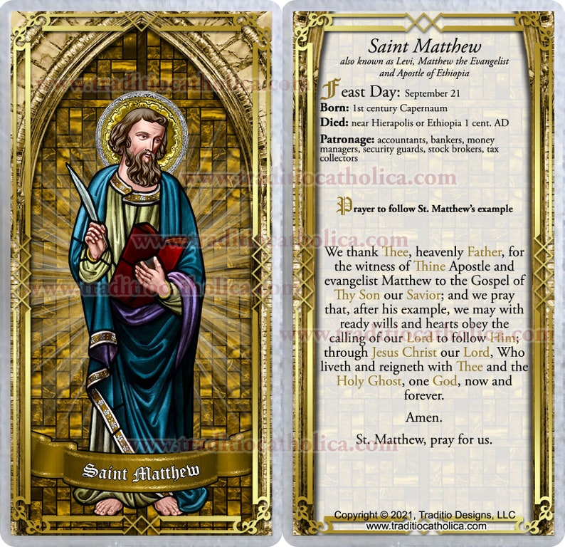 Saint Matthew the Apostle and Evangelist Catholic Holy Prayer - Etsy