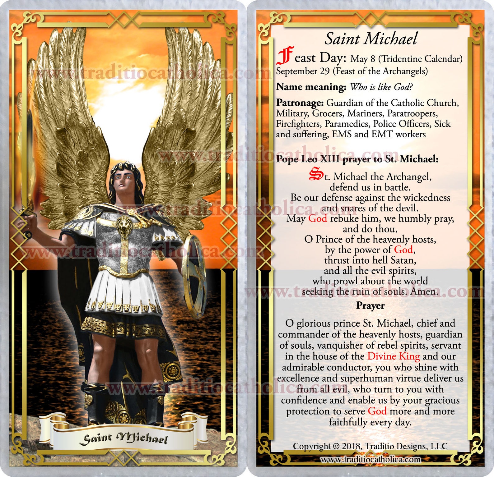 St. Saint Michael Archangel Laminated Holy Prayer Cards. Stained Glass ...