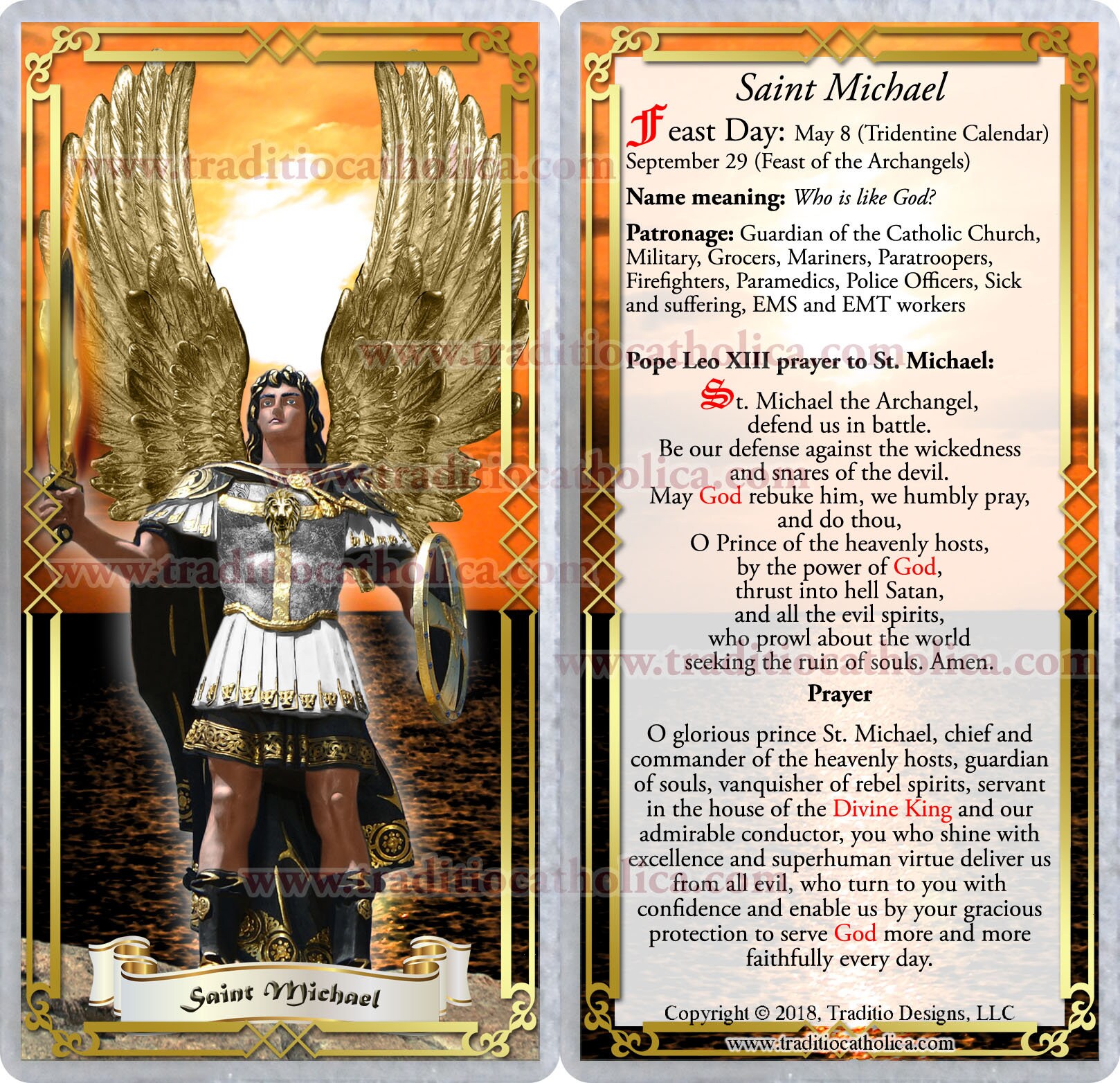St. Saint Michael Archangel Laminated Holy Prayer Cards. Stained Glass ...