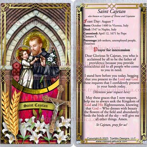 Saint Cajetan Stained Glass Laminated and Lace Catholic Holy Prayer ...