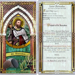 Saint Barnabas the Apostle Catholic Holy Prayer Cards. St. Barnabas ...