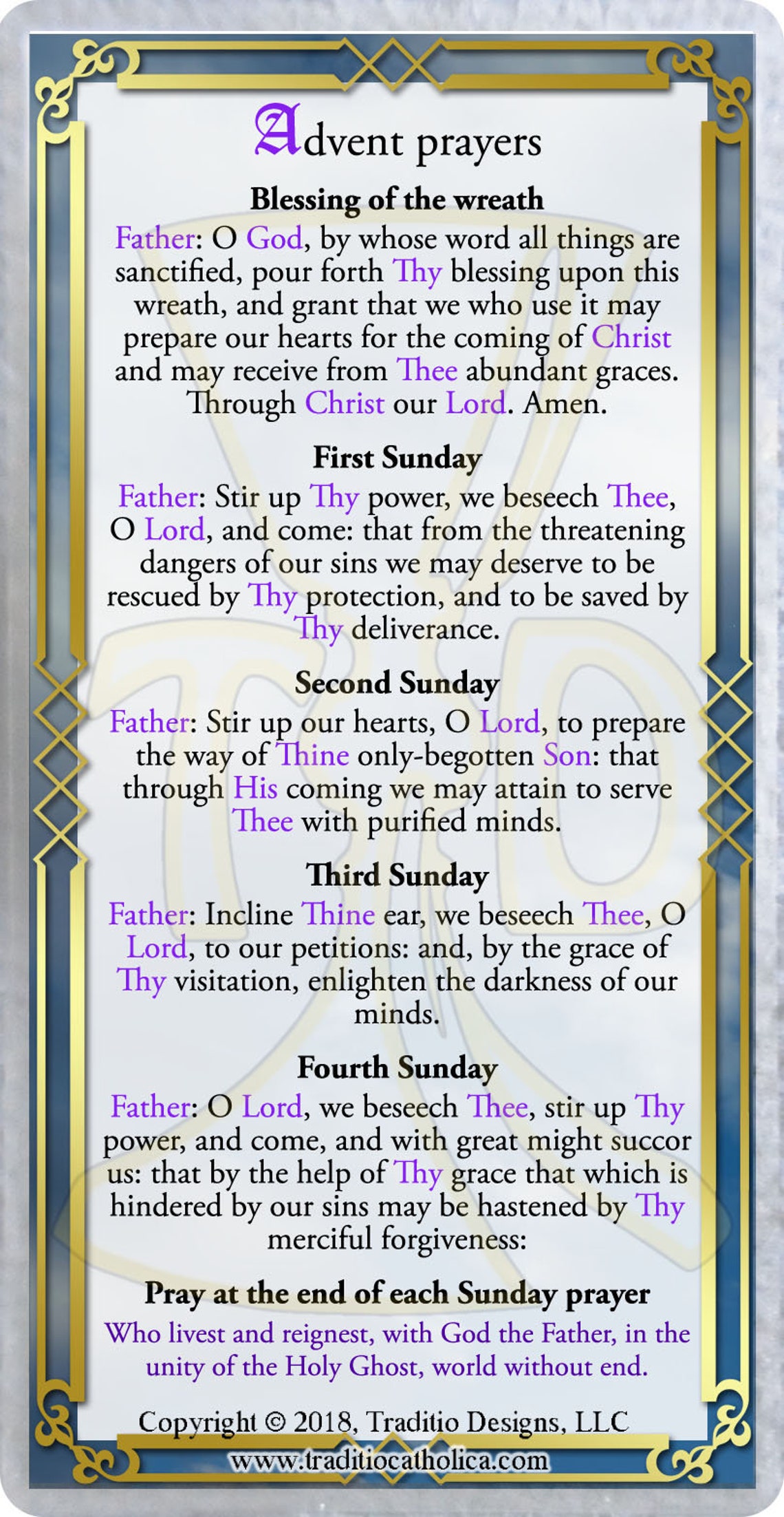 Advent Wreath Traditional Catholic Holy Prayer Card. Heaven Collection ...