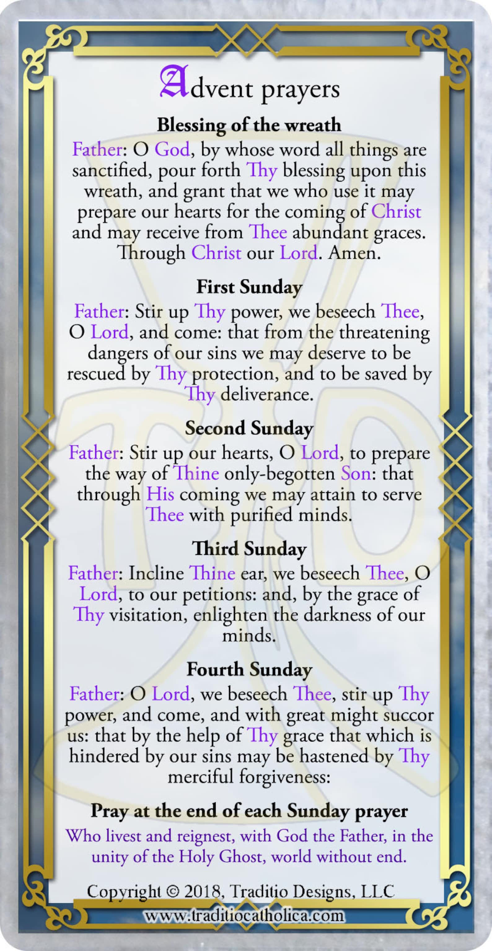 Advent Wreath Traditional Catholic Holy Prayer Card. Heaven Collection ...