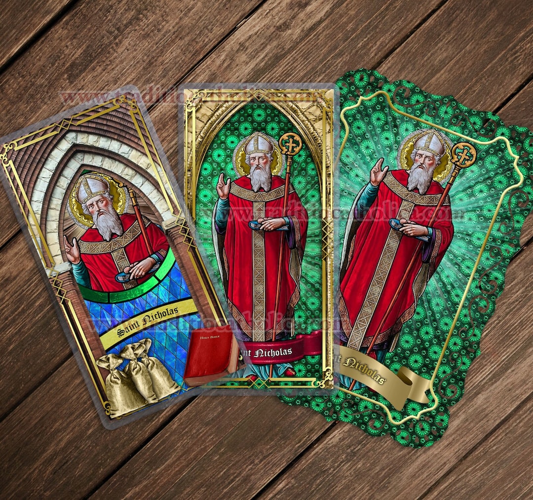 Saint St Nicholas, Patron of Children Stained Glass Laminated Holy ...