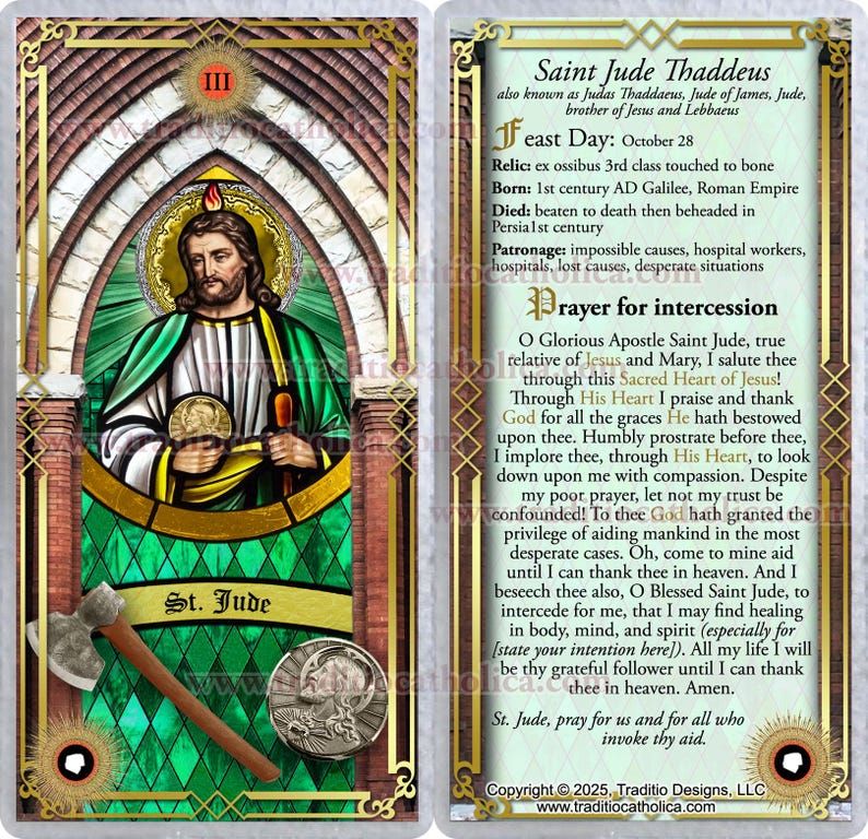 Saint Jude Thaddeus the Apostle Catholic Holy Prayer Cards. St. Jude ...