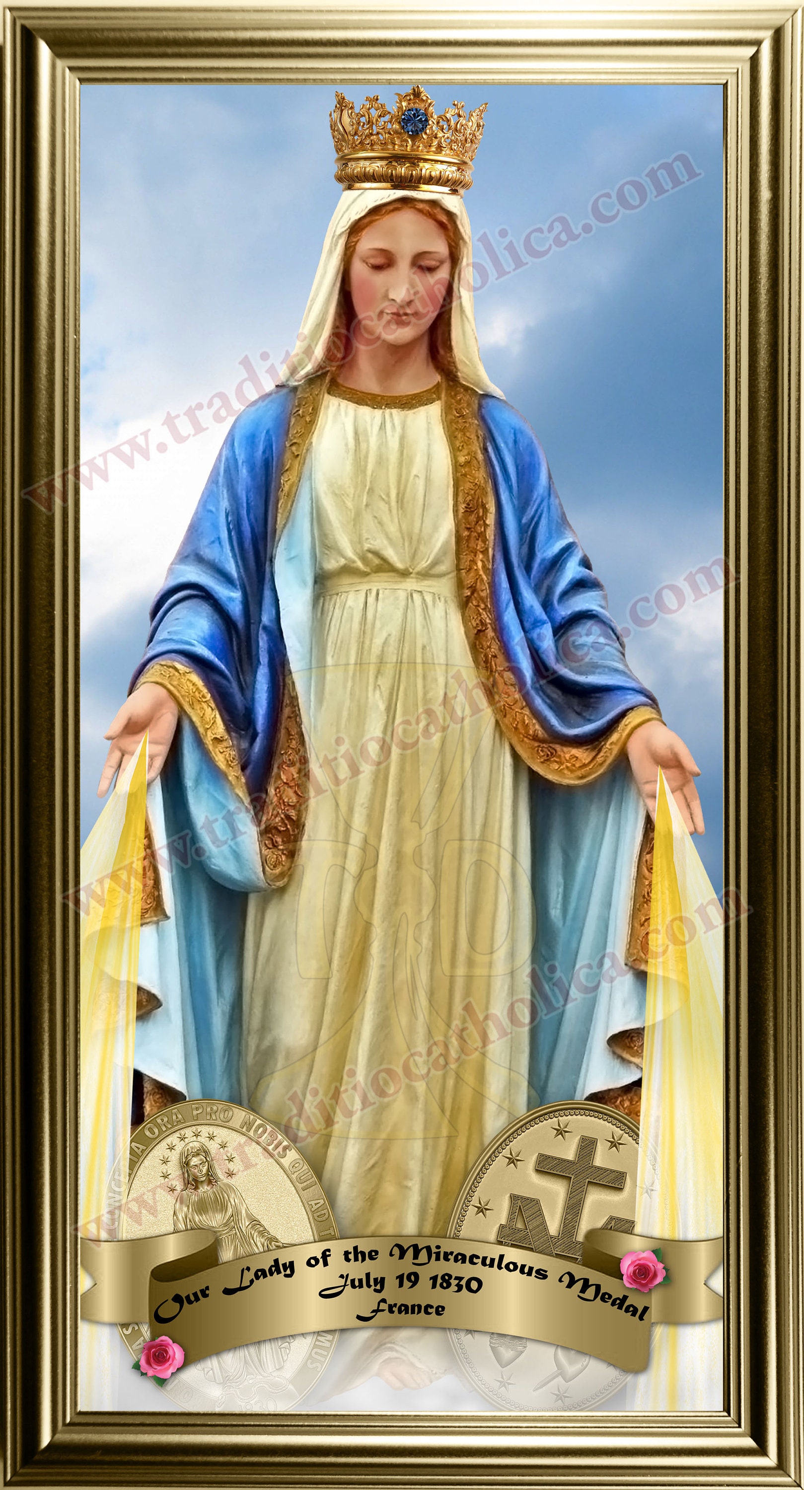 Our Lady of the Miraculous Medal Handcrafted Framed Prints. 7x14 Size ...