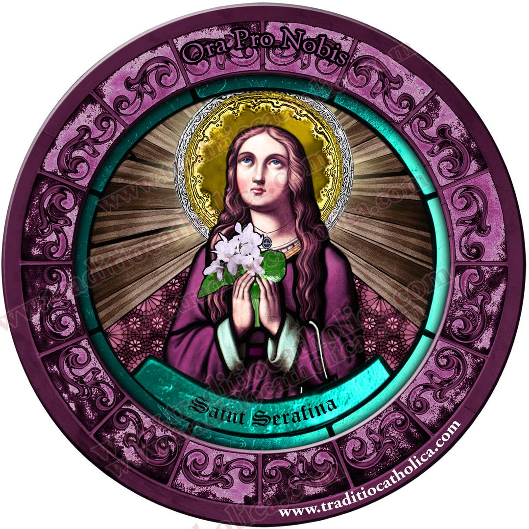 Saint Serafina Stained Glass Round 4 Inch Refrigerator Magnet. St ...