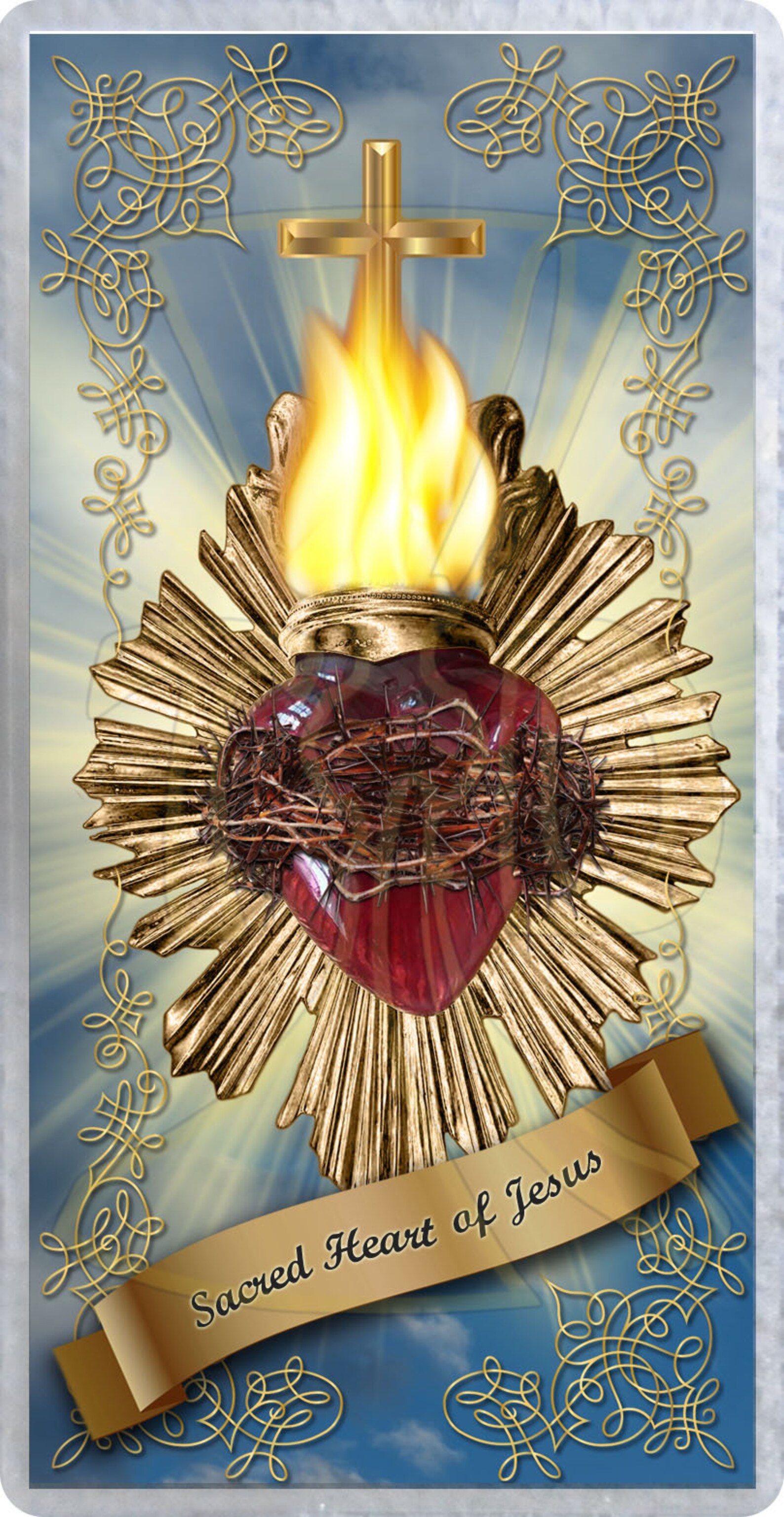 Sacred Heart of Jesus stained glass and sculpture laminated | Etsy