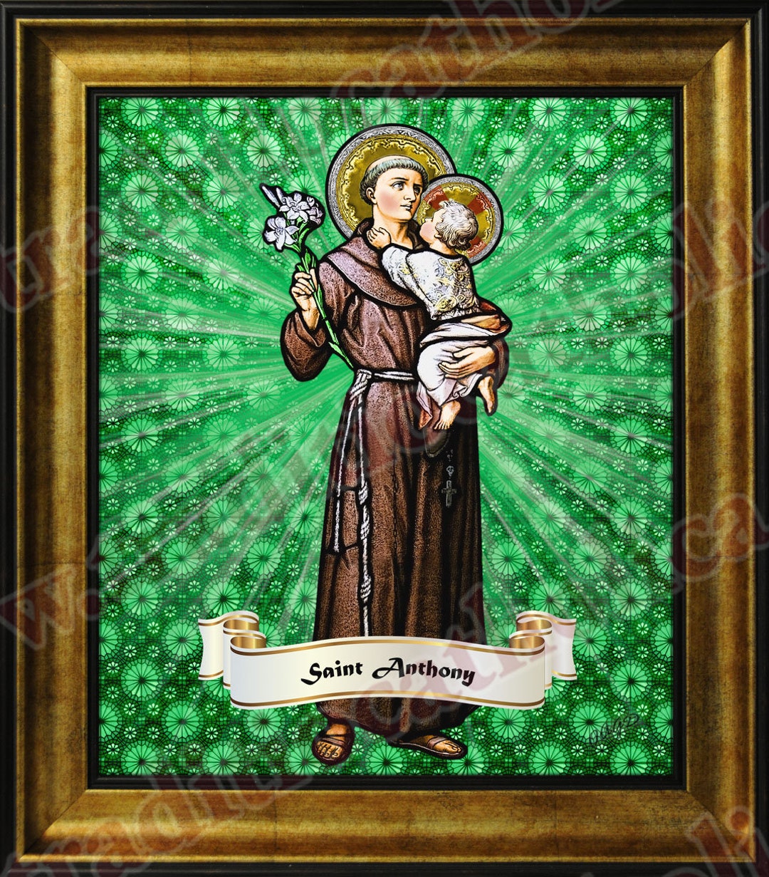 Saint Anthony of Padua Full Stained Glass Design Handcrafted Framed ...