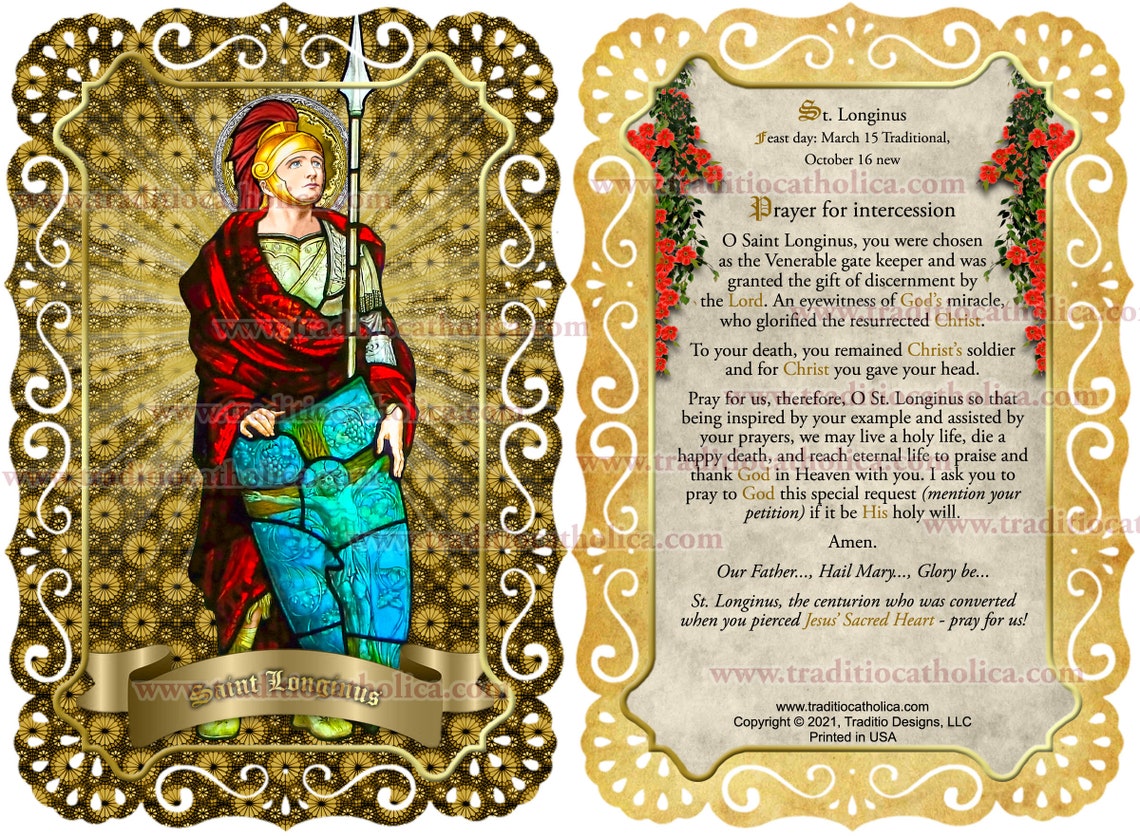 Saint Longinus, Patron of Soldiers and Lost Items Laminated Prayer ...