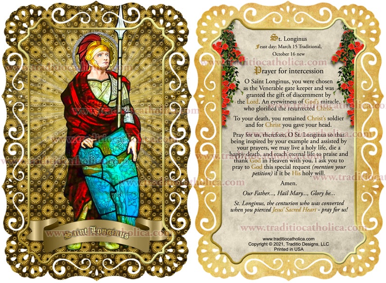 Saint Longinus, Patron of Soldiers and Lost Items Laminated Prayer ...