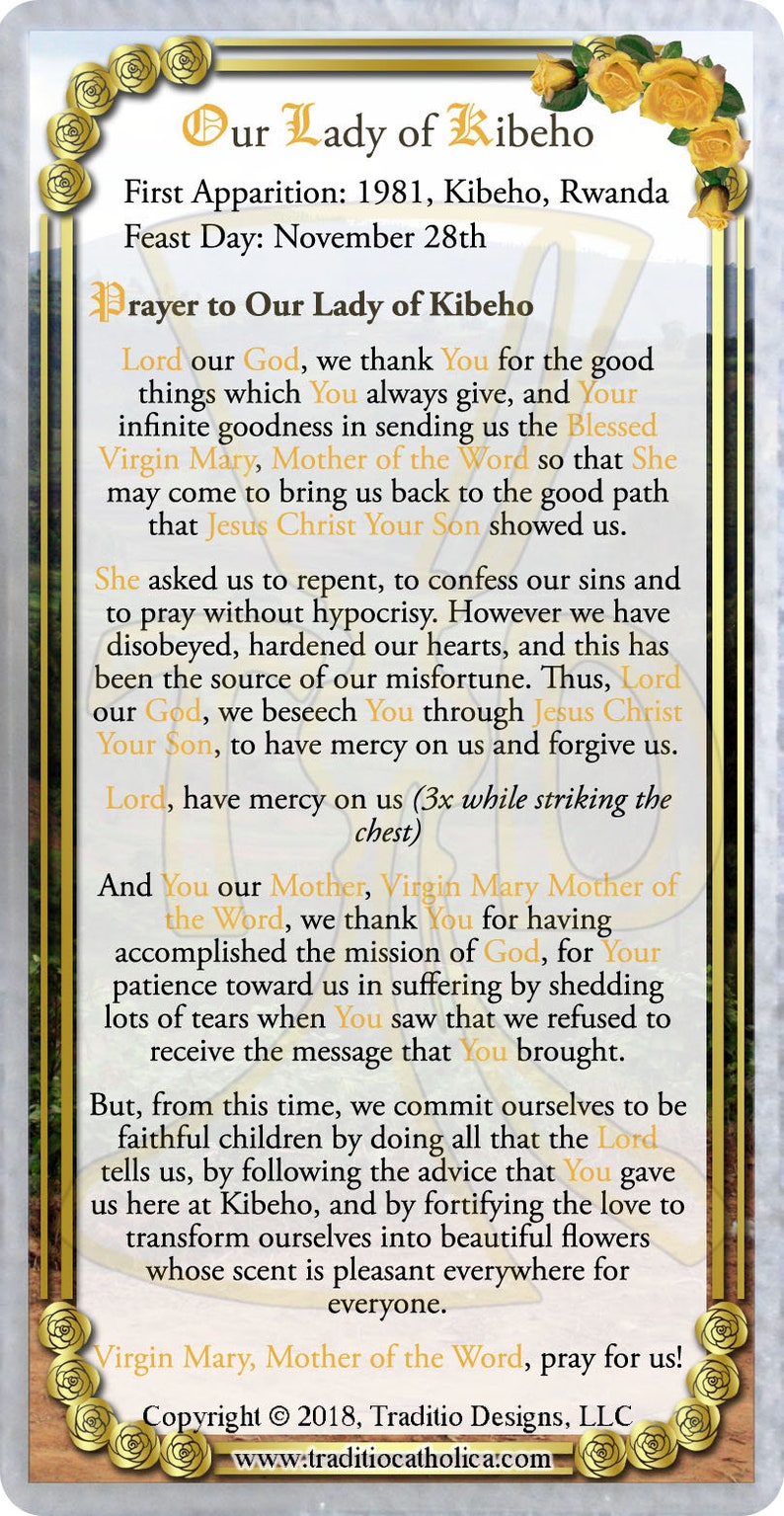Our Lady of Kibeho Rwanda laminated Holy Prayer card. Statue | Etsy