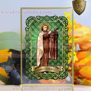 Saint Simon Stock of Brown Scapular, Stained Glass Laminated and Lace ...
