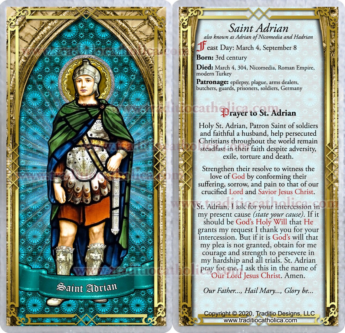 Saint St. Adrian Patron of Soldiers and Epilepsy Laminated - Etsy