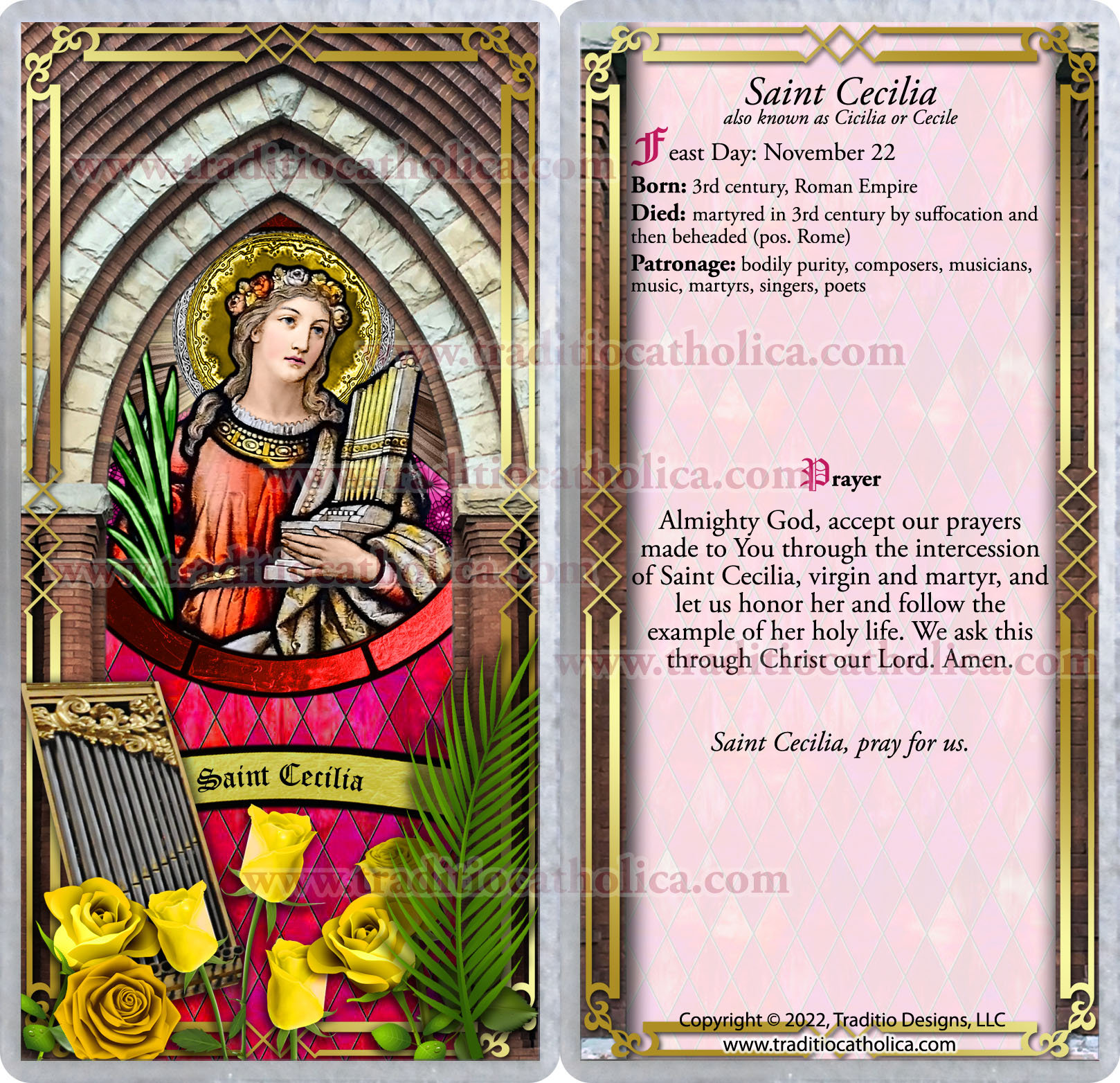 Saint St Cecilia Italy Laminated Prayer Cards. Saint Cecilia - Etsy