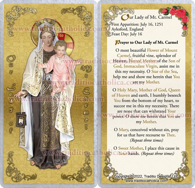 Our Lady of Mt Mount Carmel Laminated Catholic Holy Cards. Our - Etsy