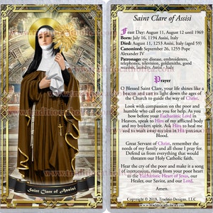 Saint Clare of Assisi, Italy Laminated Prayer Cards. St. Clare Statue ...