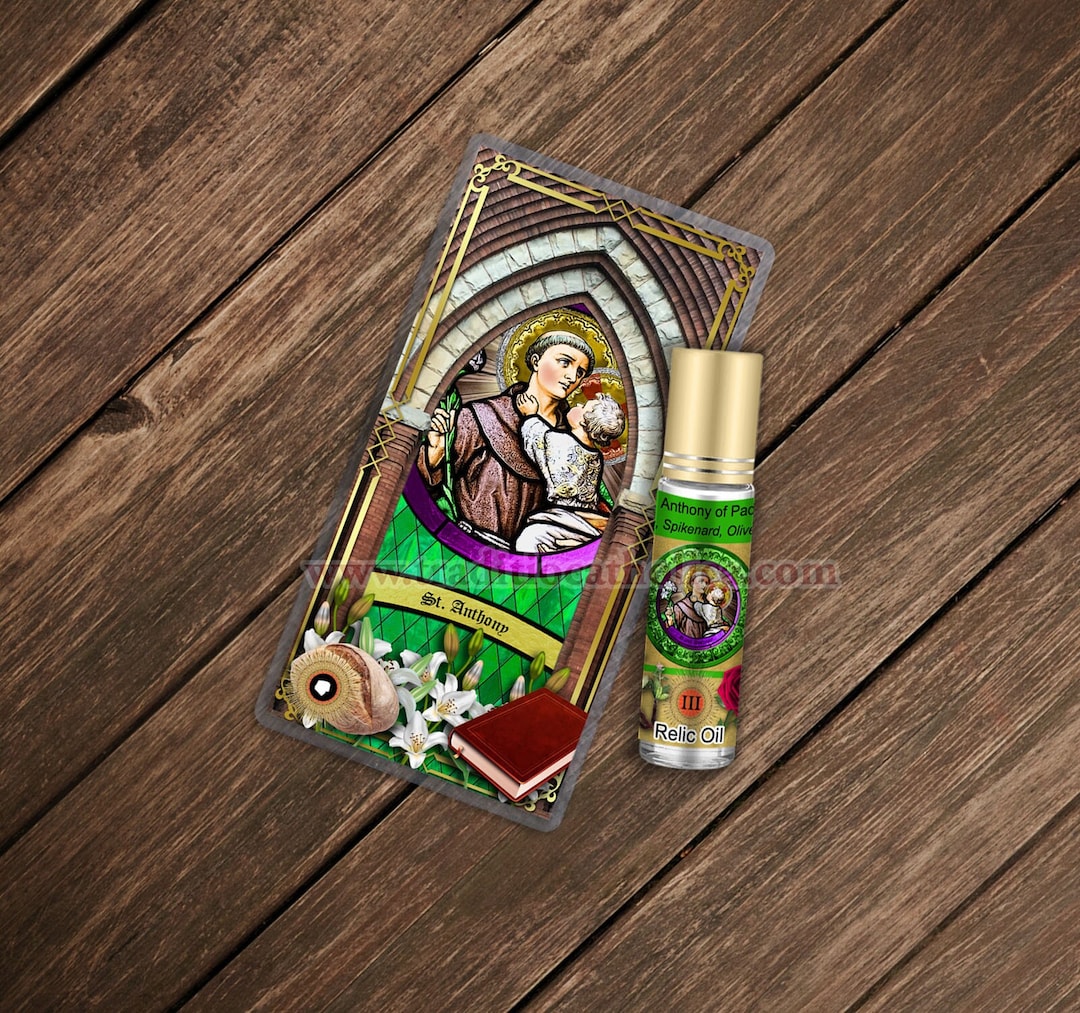 Saint Anthony of Padua Relic Holy Prayer Card and Relic Anointing Oil ...
