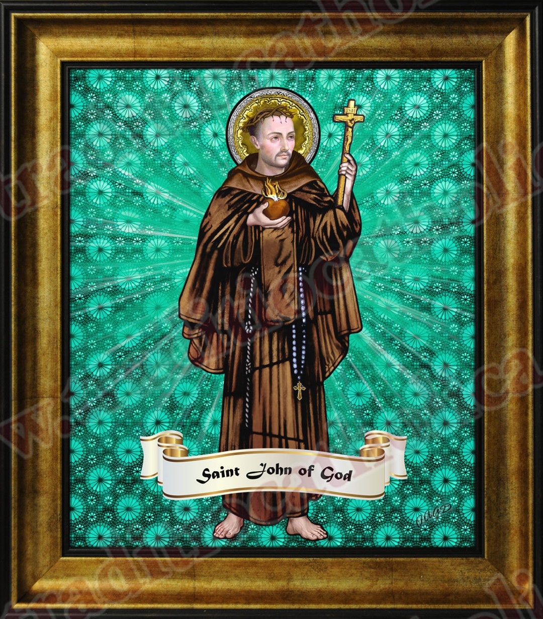 Saint John of God Full Stained Glass Design Handcrafted Framed Prints ...