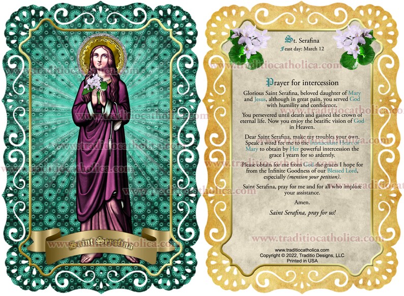 Saint Serafina Laminated Catholic Holy Prayer Cards. St. - Etsy