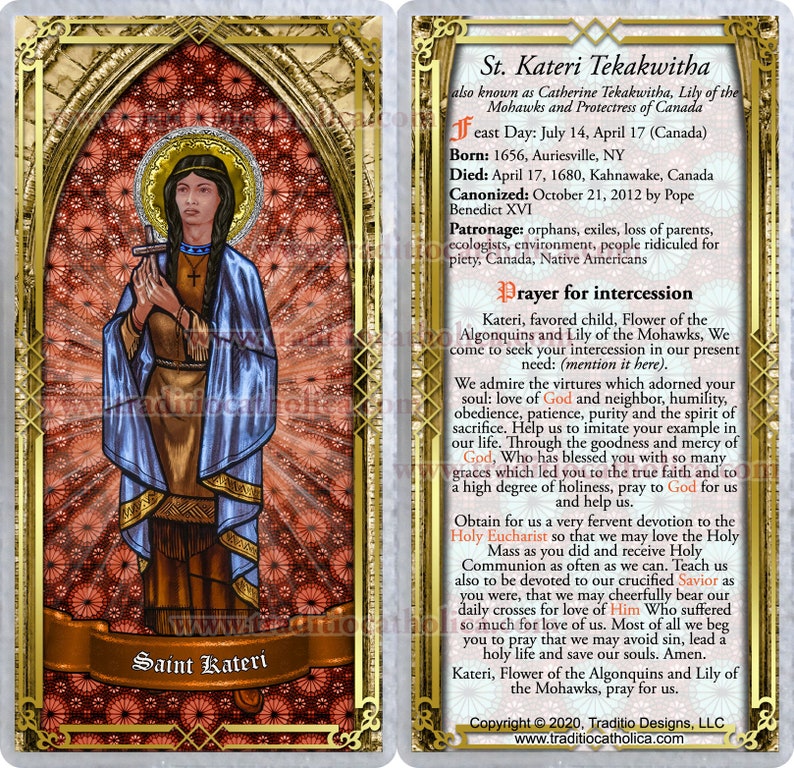 Saint Kateri Tekakwitha Stained Glass Laminated Holy Prayer Card ...