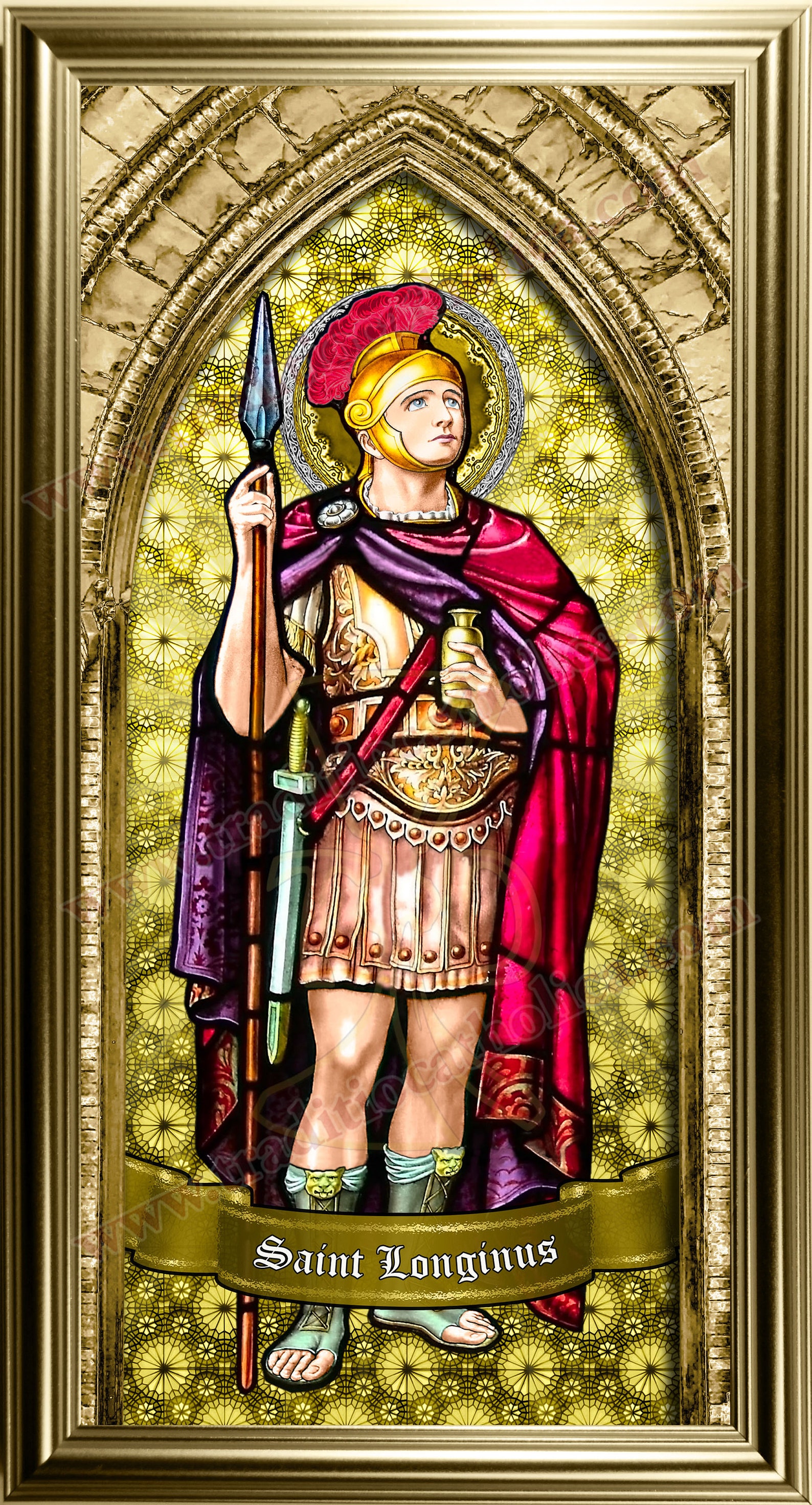 Saint Longinus Stained Glass Handcrafted Framed Print. 7x14 Size. St ...