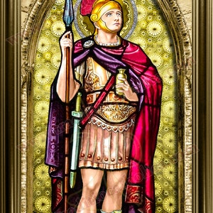 Saint Longinus Stained Glass Handcrafted Framed Print. 7x14 Size. St ...