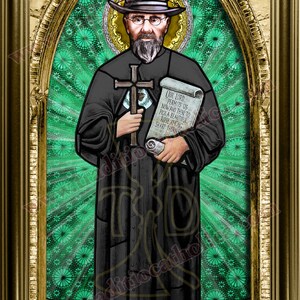 Saint Damien of Molokai Stained Glass Handcrafted Framed Print. 7x14 ...