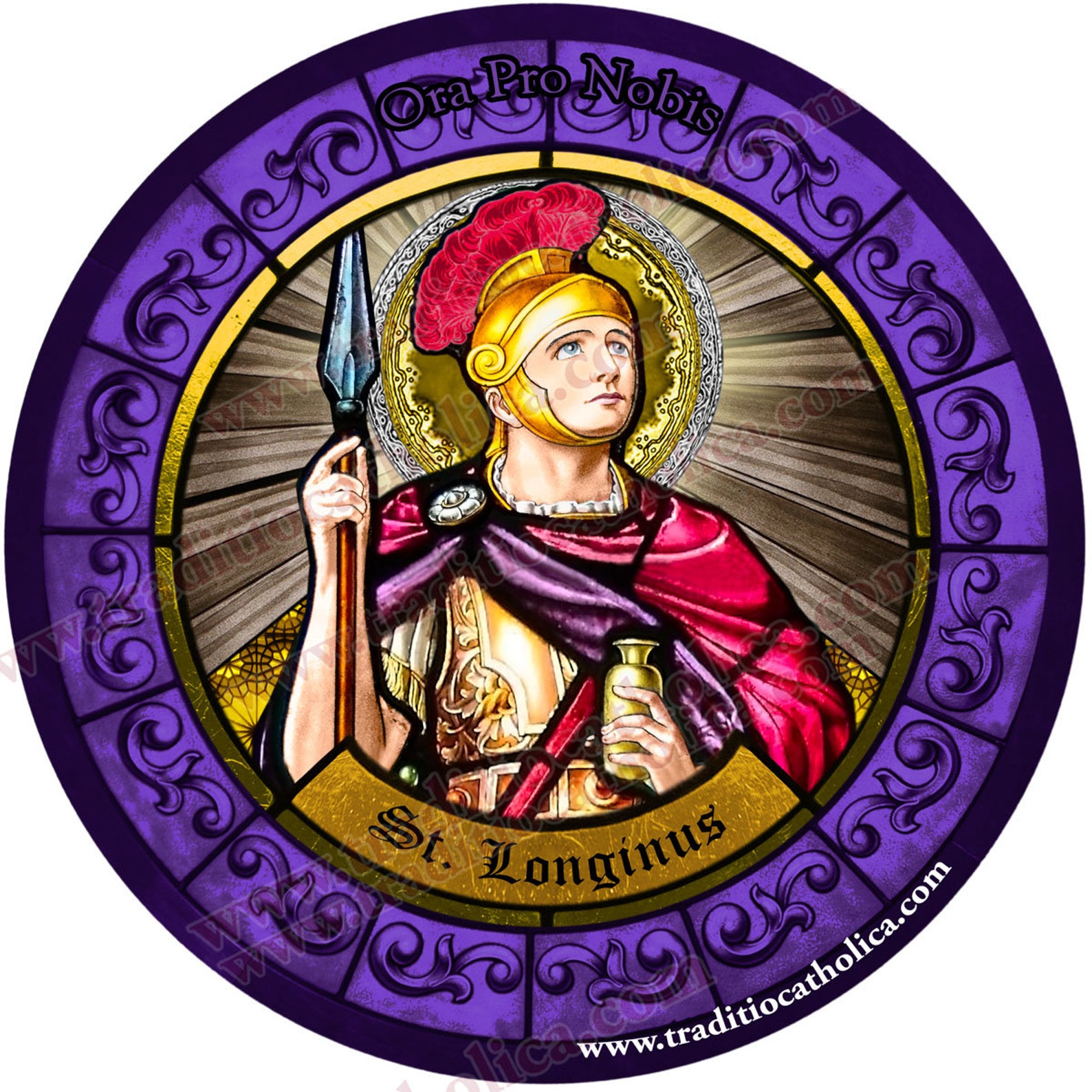 Saint St. Longinus the Centurion Stained Glass round 4 inch | Etsy