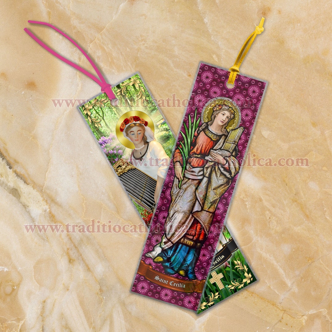 Saint St Cecilia Laminated CLEAR See-through and Quote Catholic Bible ...