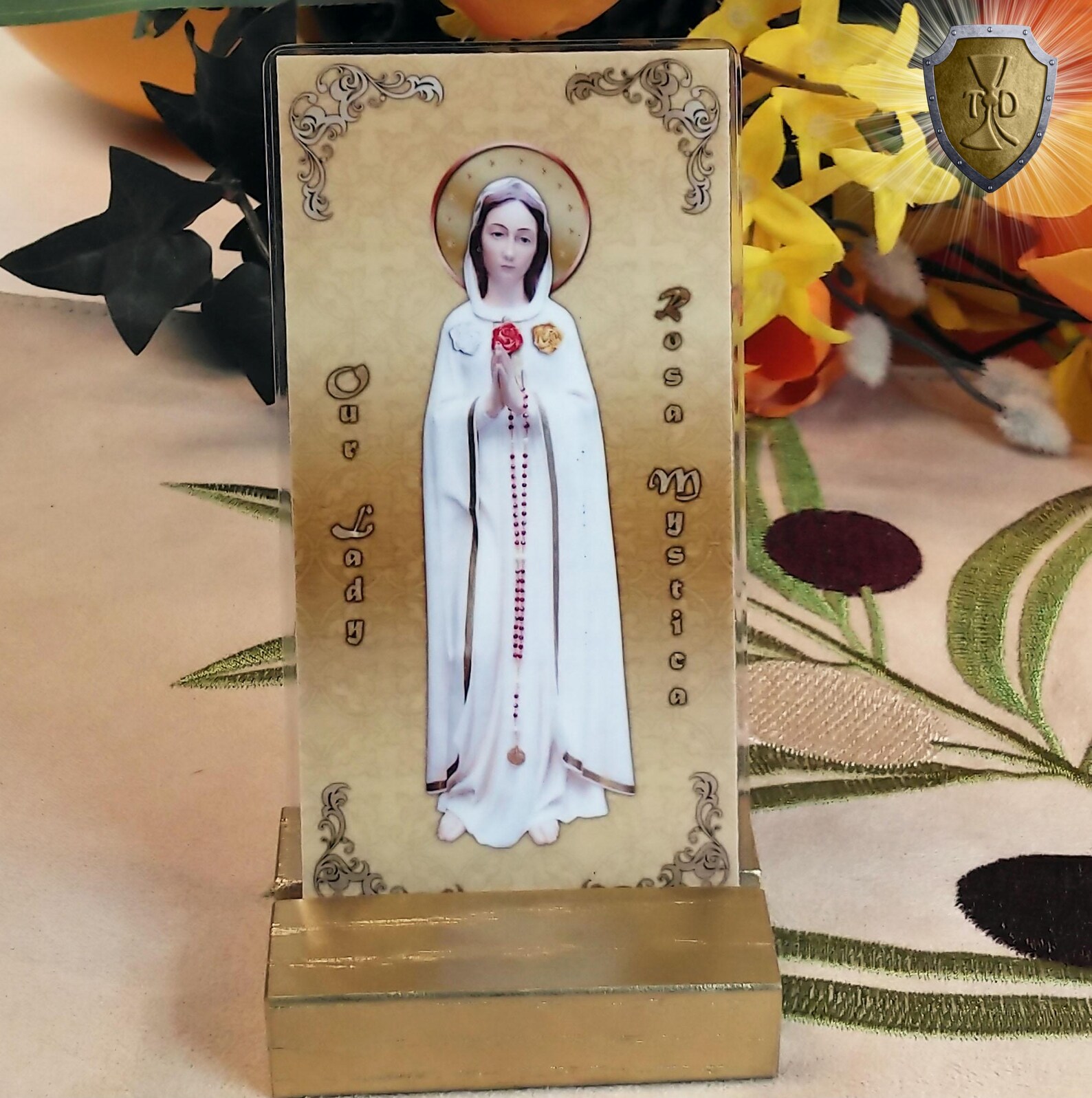 Maria Rosa Mystica Laminated Catholic Holy Cards. Mystical Rose Statue ...