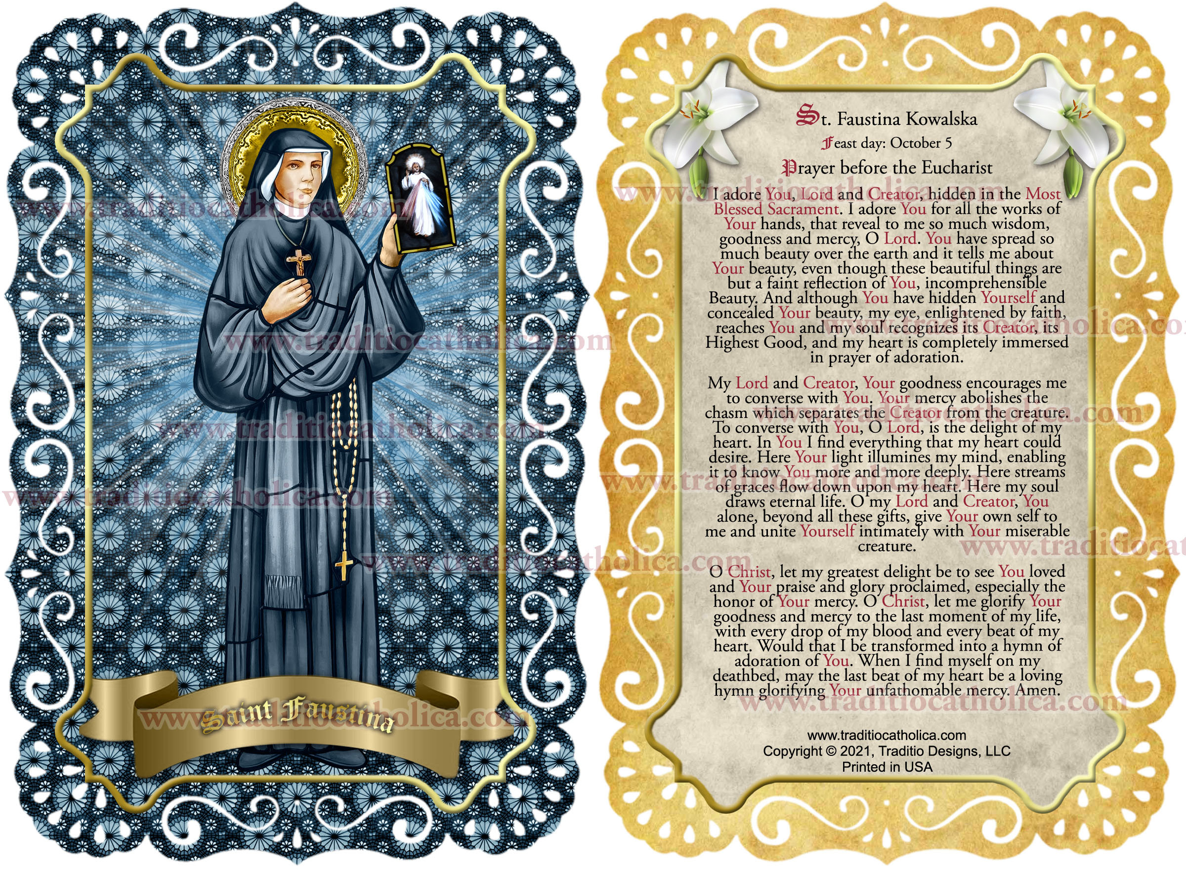 Saint Faustina Kowalska Poland Laminated Holy Prayer Card Saint
