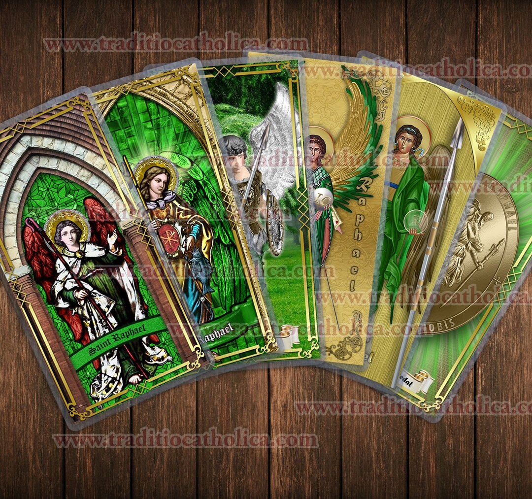 St. Saint Raphael Archangel Laminated Holy Prayer Cards. Stained Glass ...