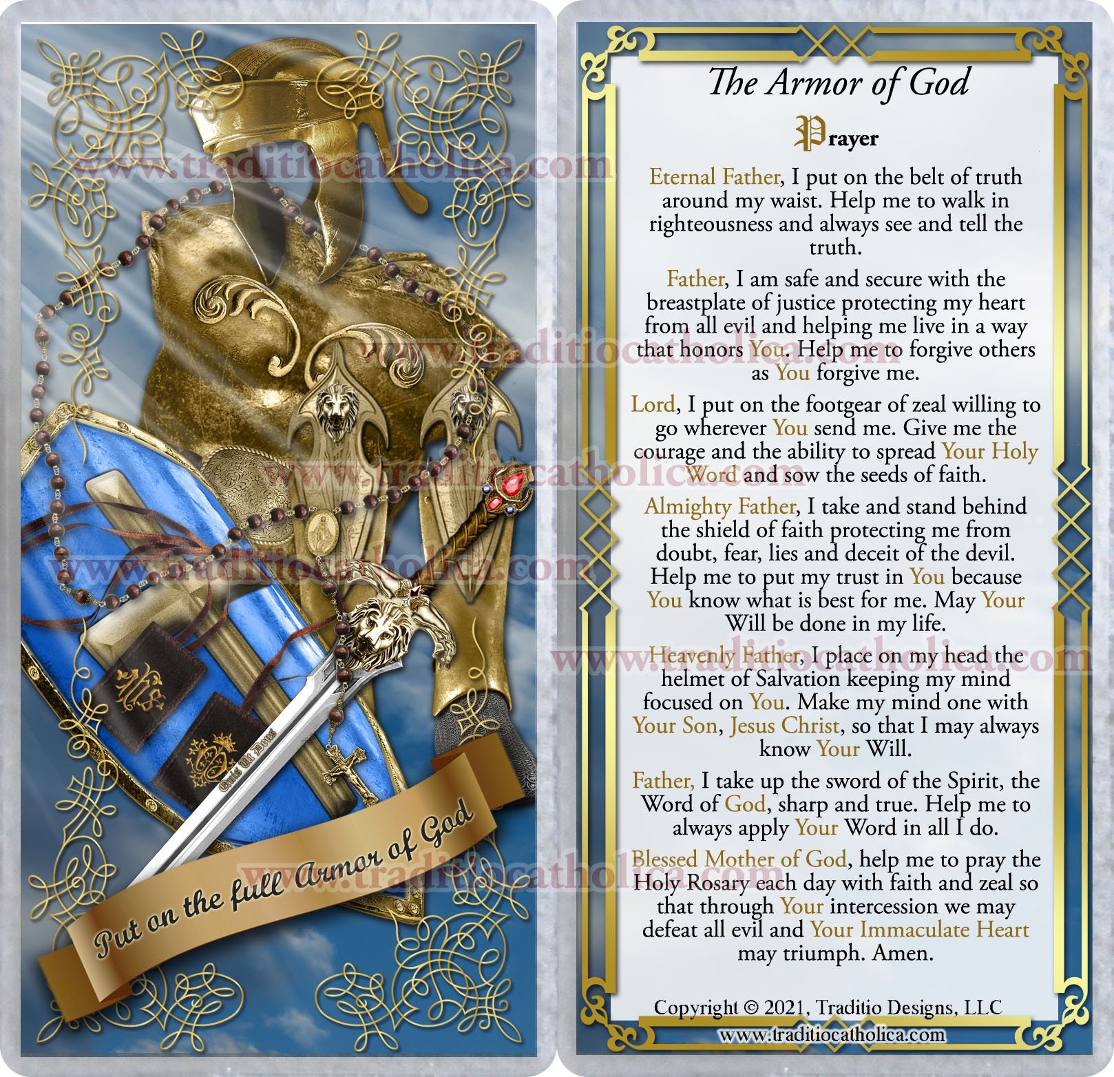 Armor of God, Ephesians 6 Laminated Catholic Holy Card. Catholic Holy ...