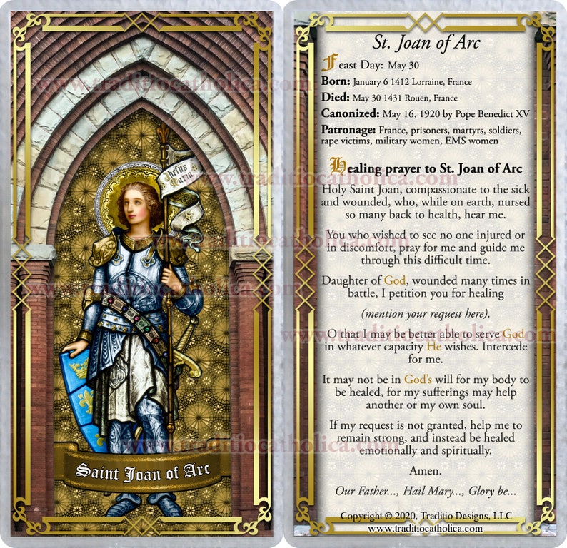 Saint Joan of Arc France Laminated Holy Prayer Cards. St. | Etsy