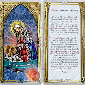 Pro-life Prayer to the Virgin Mary - Catholic Holy Prayer Cards - Etsy