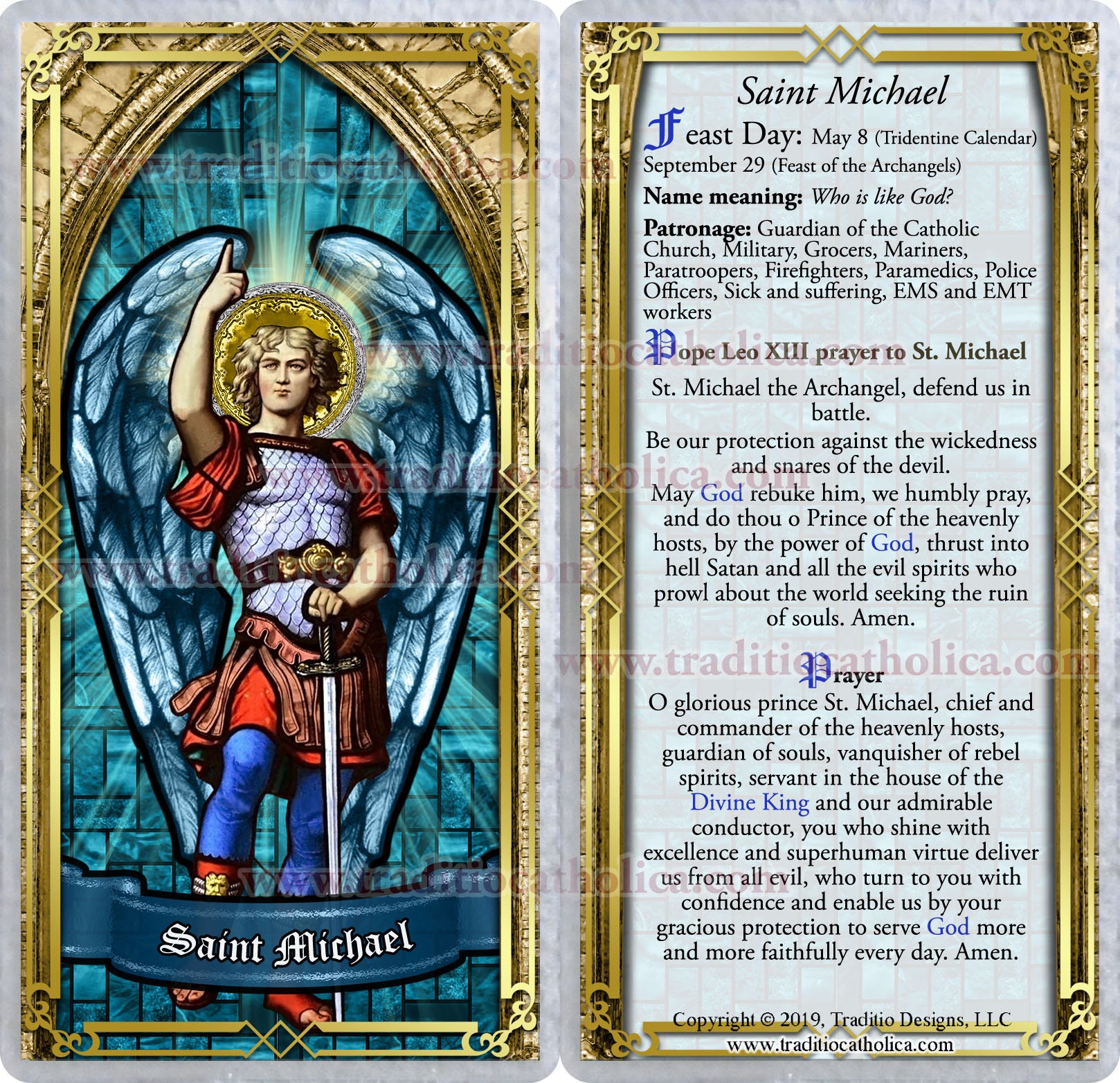 St. Saint Michael Archangel Laminated Holy Prayer Cards. Stained Glass ...